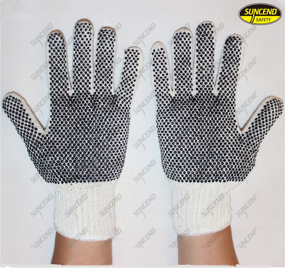 PVC dots coated cotton knitted hand safety work Gloves